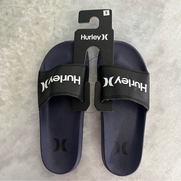 Hurley | Shoes | Hurley Navy Slides With Black Strap White Logo New ...